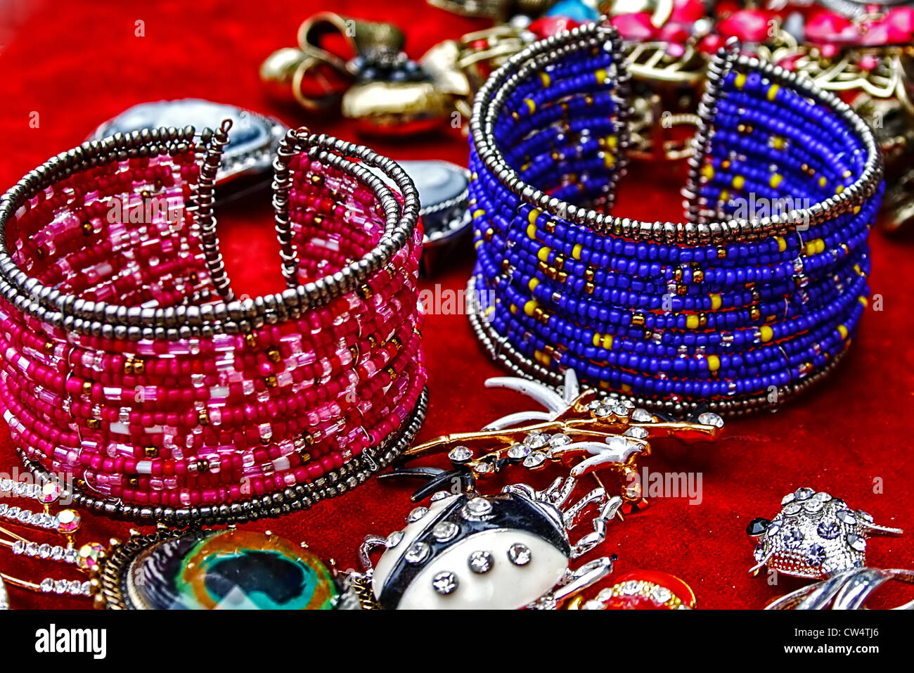 Different colored trinkets displayed in the waiting customers Stock ...