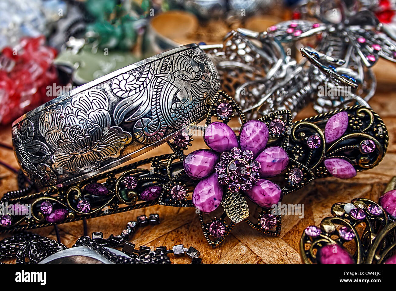 Different colored trinkets displayed in the waiting customers Stock ...