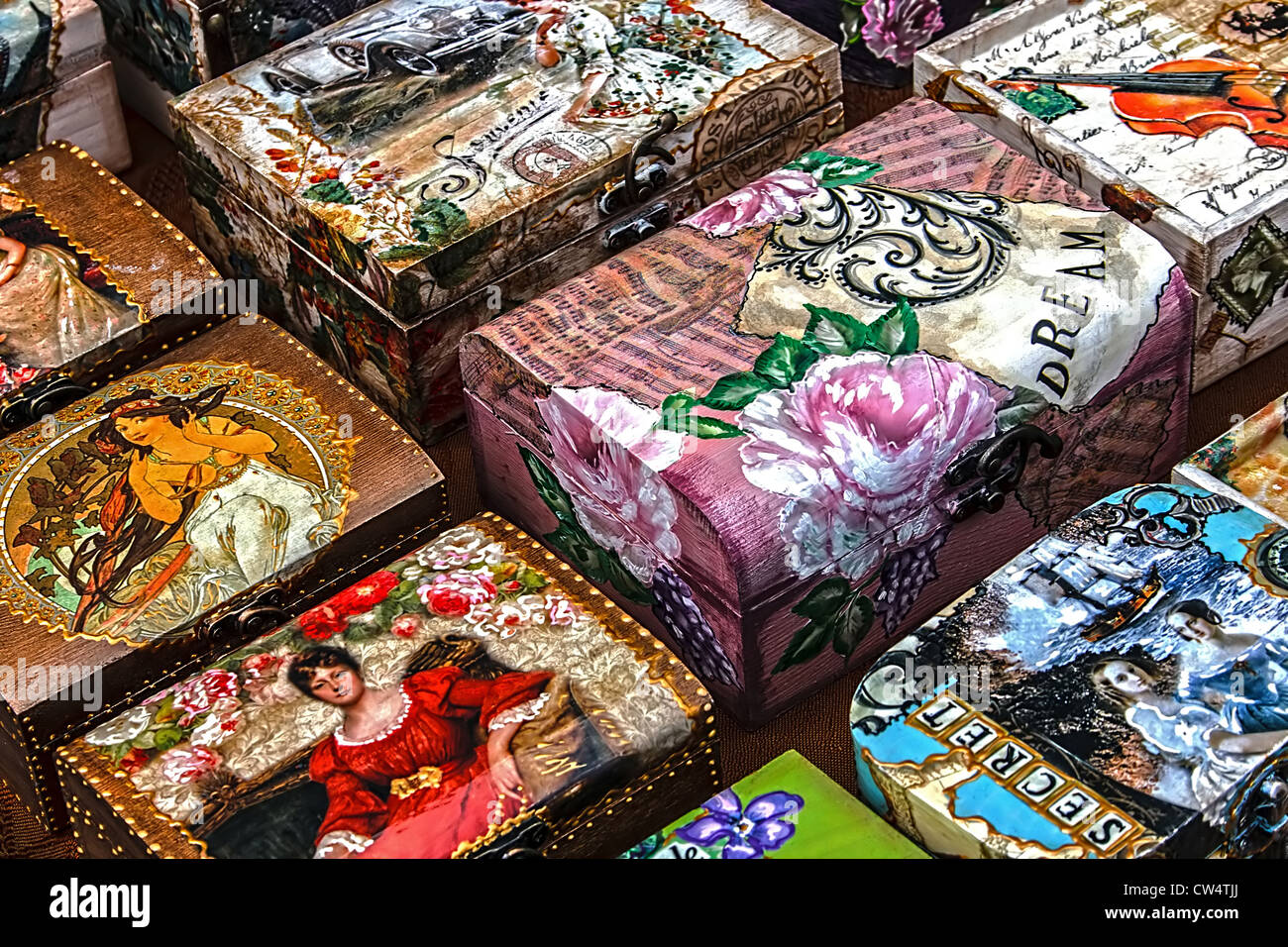 Different colored memory boxes displayed in the waiting customers Stock ...