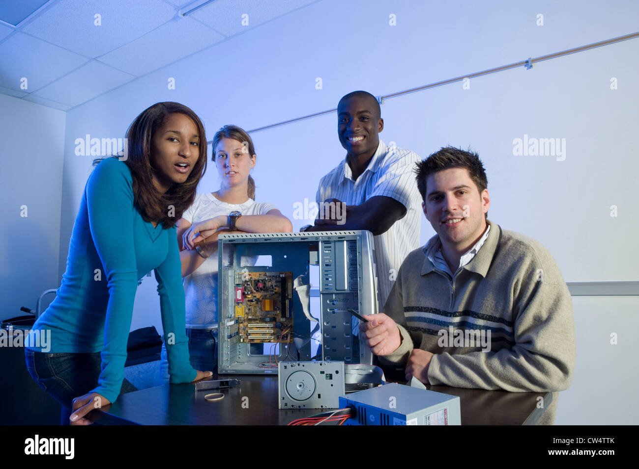 Portrait of university students working on CPU in the classroom Stock ...