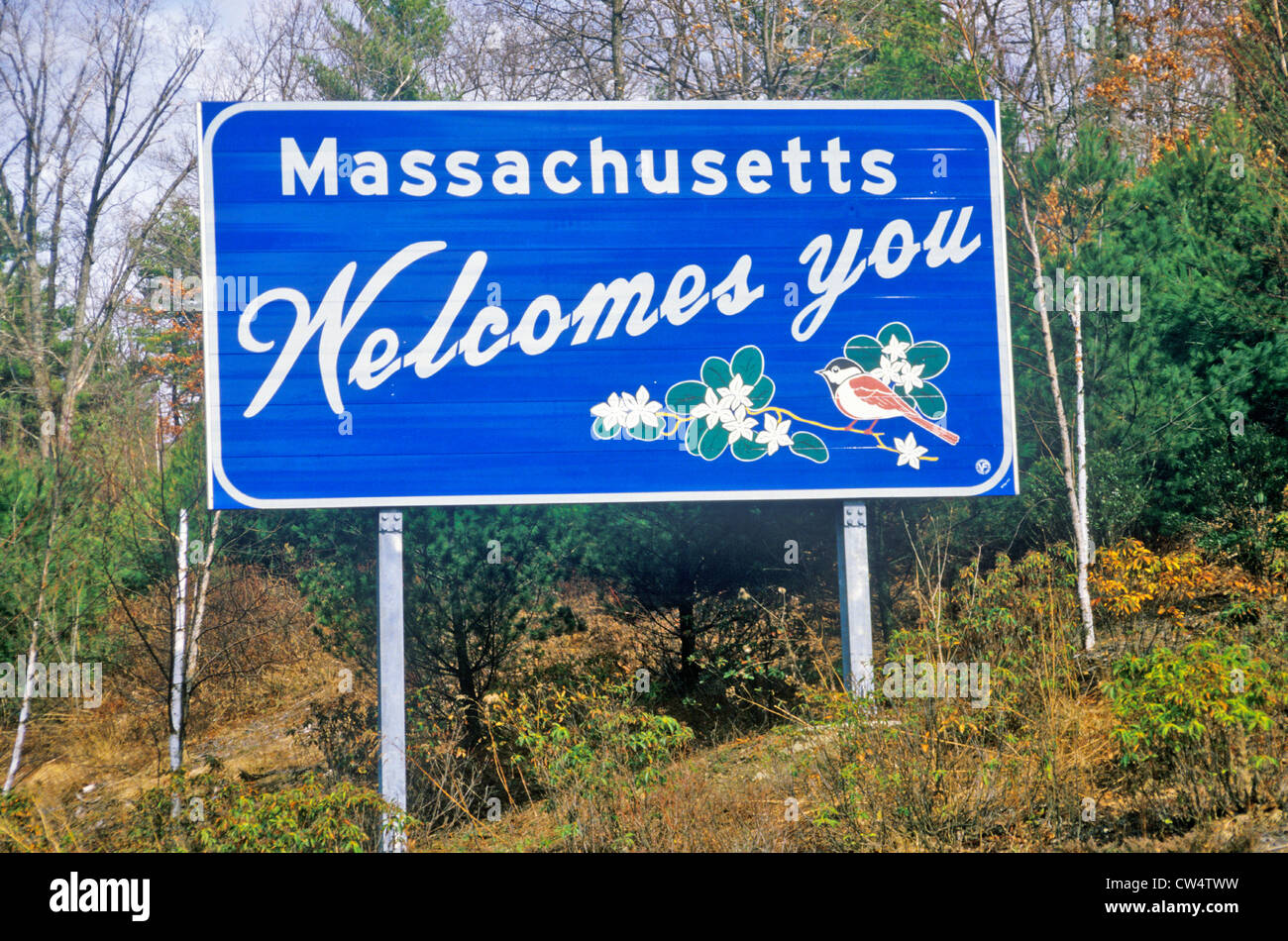 Welcome to Massachusetts Sign Stock Photo - Alamy