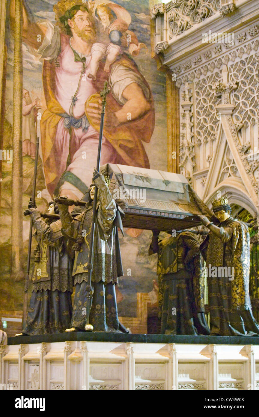 In Sevilla Cathedral Southern Spain mausoleum-monument and ornate tomb ...