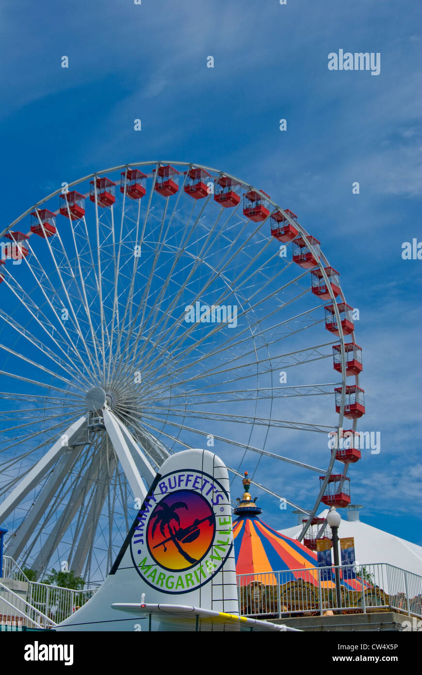 Ferris Wheel and Jimmy Buffett's Margaritaville restaurant at Navy Pier ...
