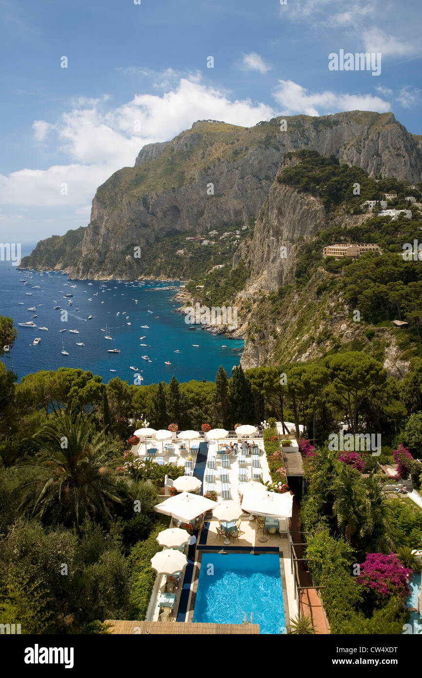 Swimming pool overlooking City Capri an Italian island off Sorrentine ...