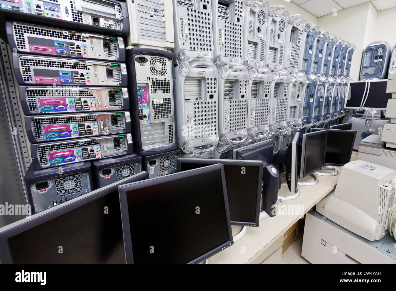 Outdated corporate computer equipment slated for recycling Stock Photo ...