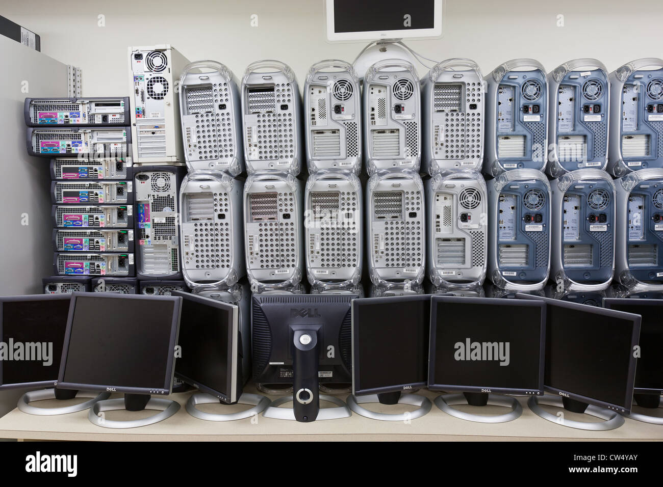 Outdated corporate computer equipment slated for recycling Stock Photo ...
