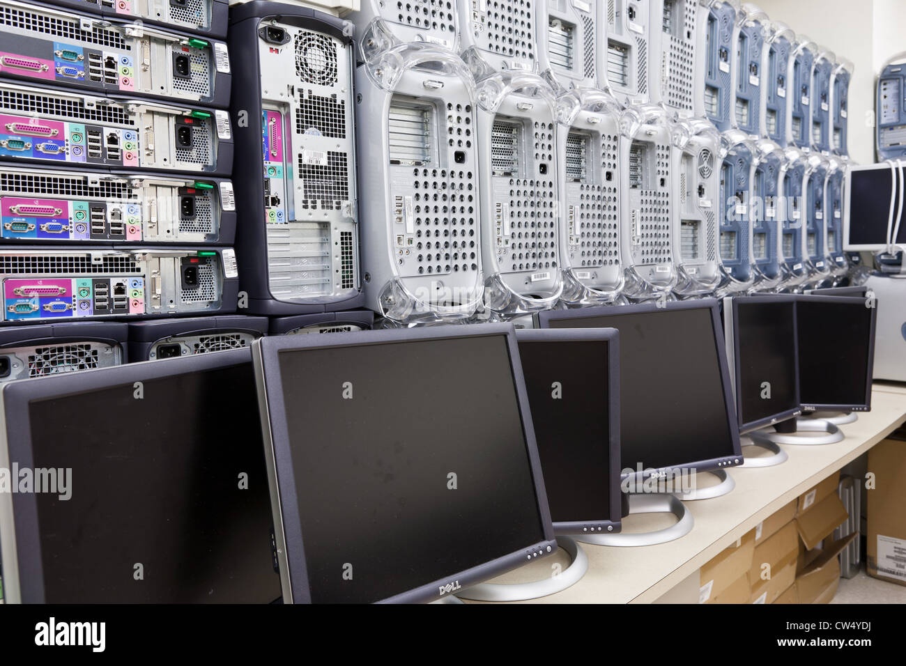 Outdated corporate computer equipment slated for recycling Stock Photo ...