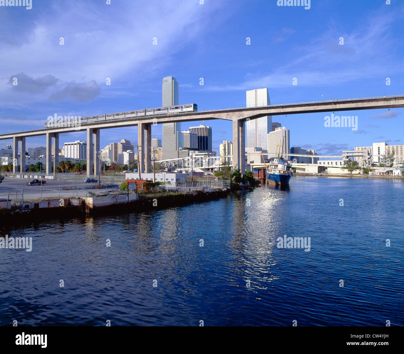 Miami Skyline from Bay, Florida Stock Photo - Alamy