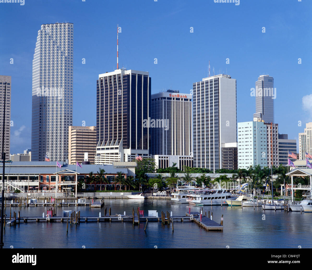 Miami Skyline from Bay, Florida Stock Photo - Alamy