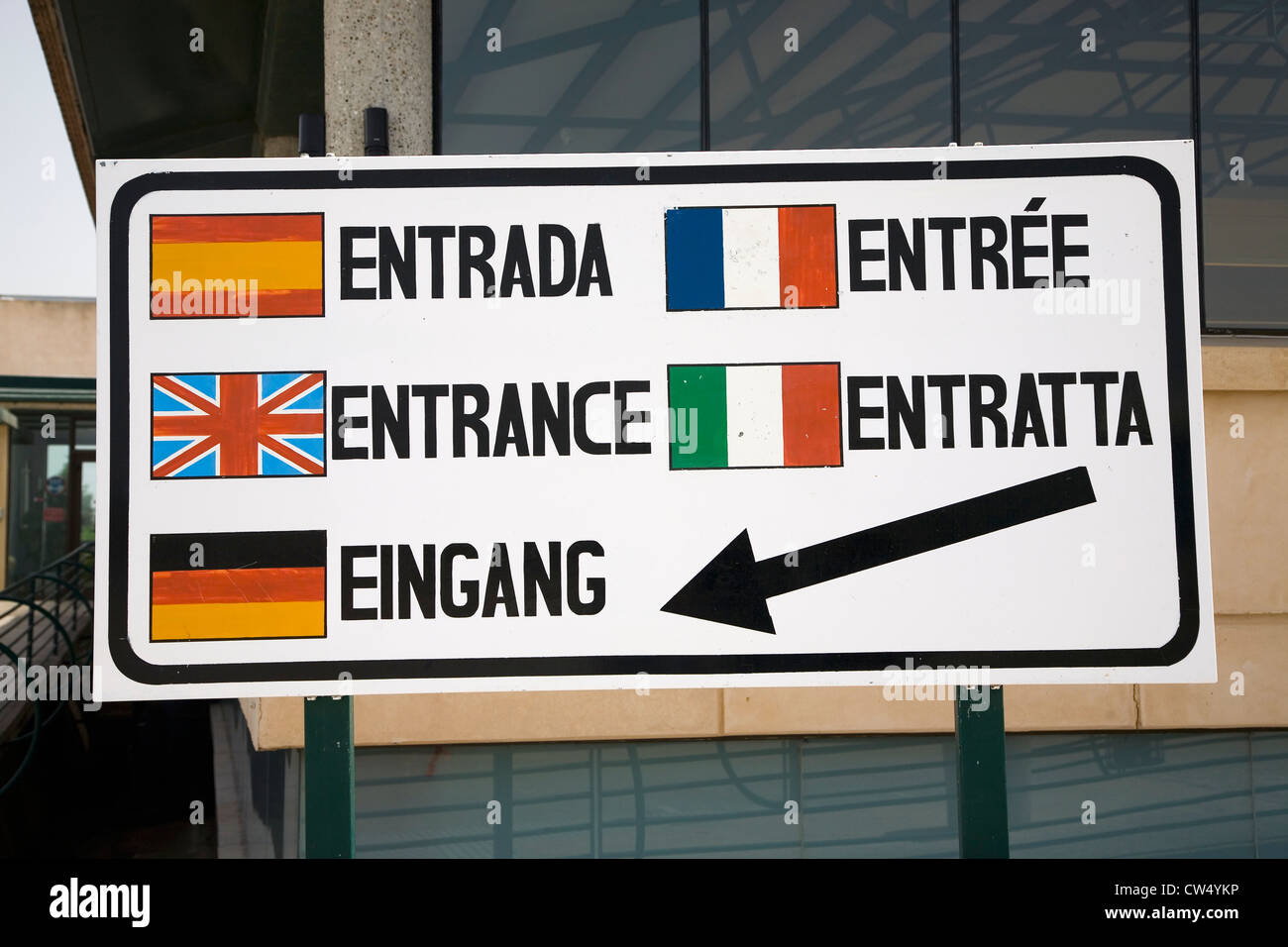 Multi language sign in europe saying hi-res stock photography and ...