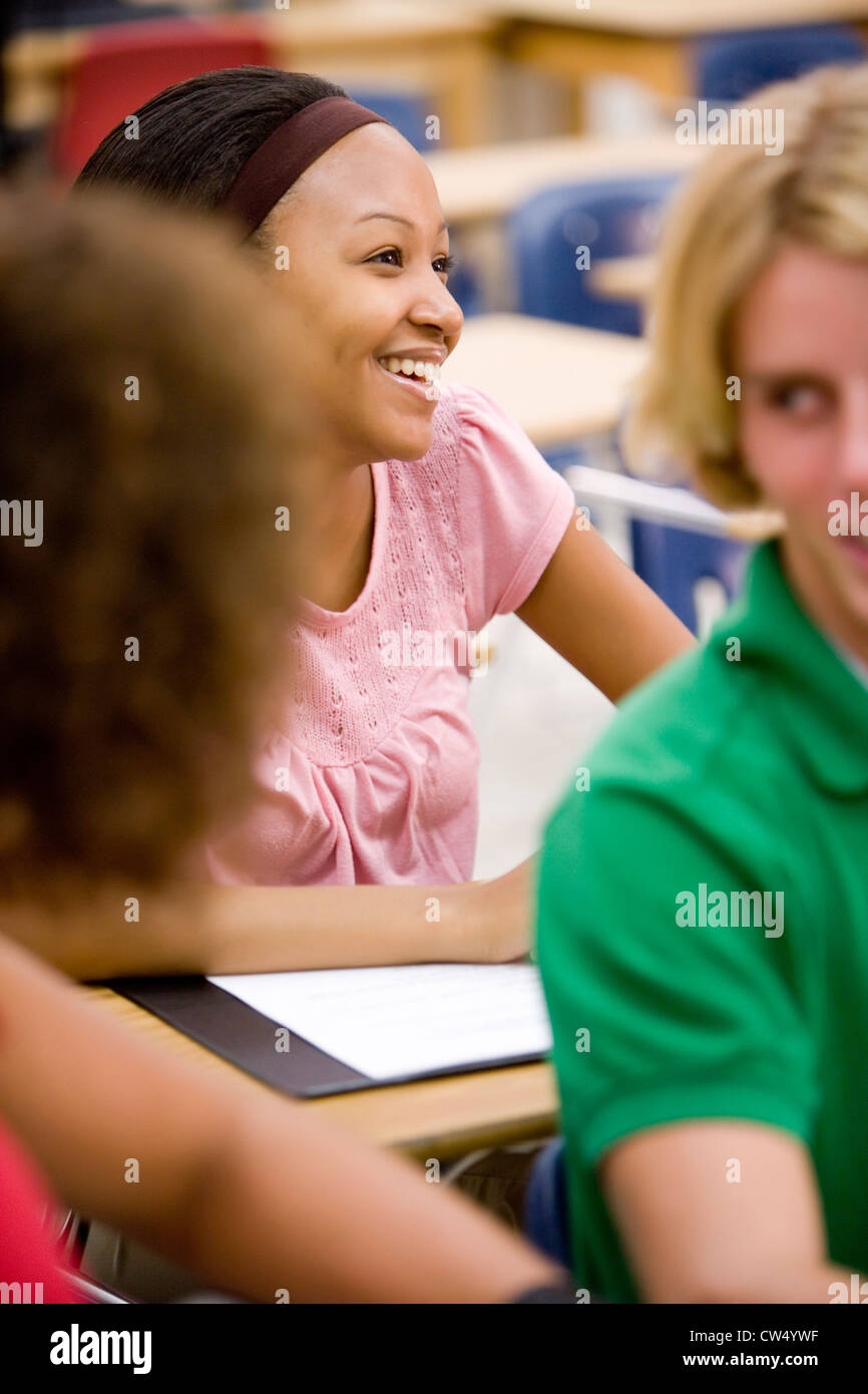 Cheerful students in the classroom Stock Photo - Alamy