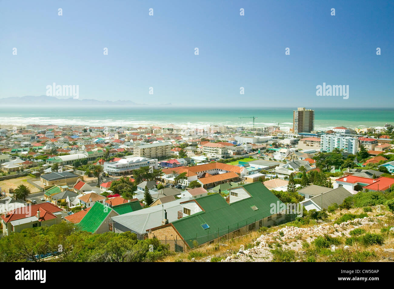 Elevated view of False Bay and Indian Ocean, near Muizenberg and St ...