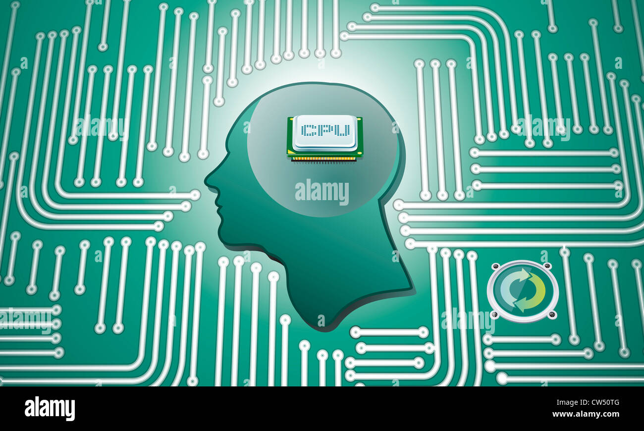 CPU Chip in human head whit circuit background Stock Photo - Alamy