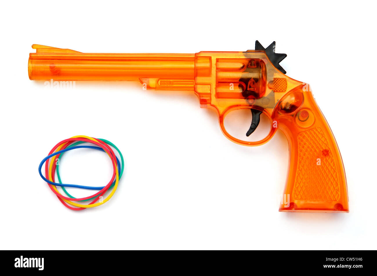 Toy plastic gun and elastic band for child , on a white background ...