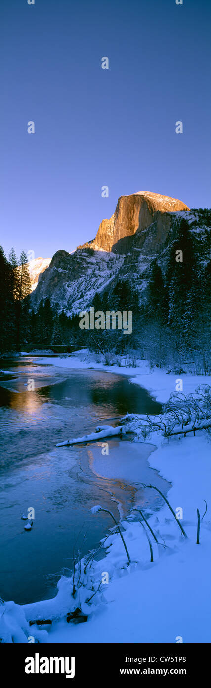 Sunset over Merced River and Half Dome, Yosemite, California Stock ...