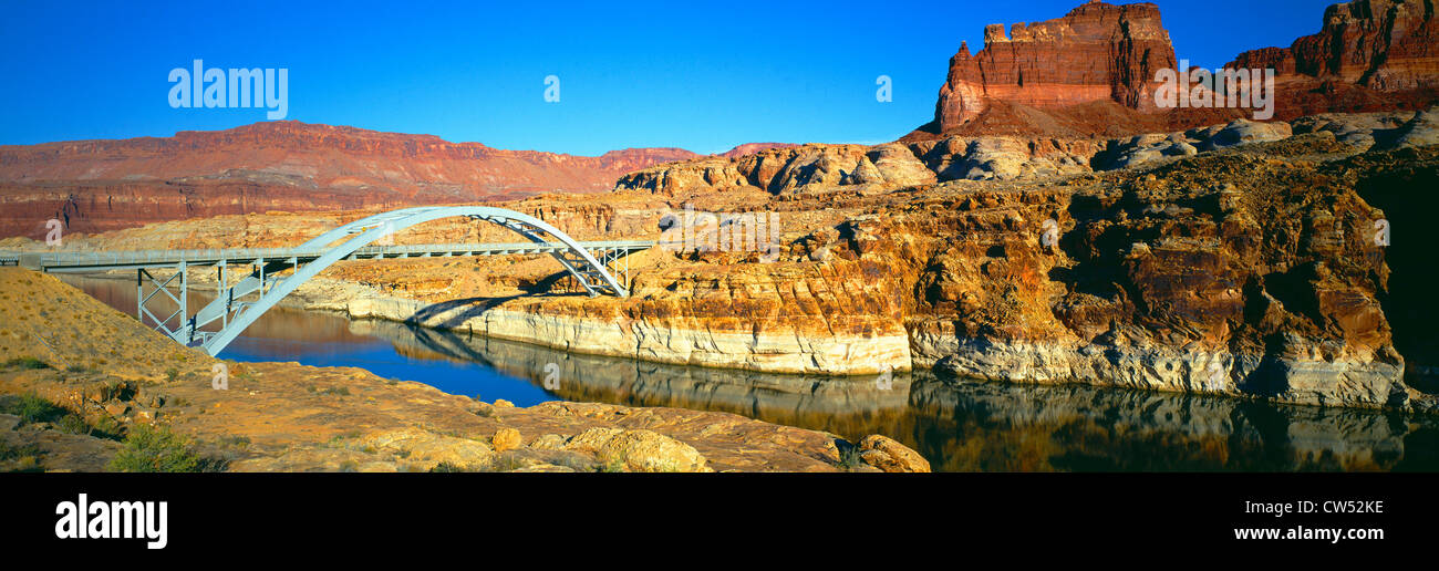 Hite Overlook and Cataract Canyon Bridge over Colorado River Stock ...