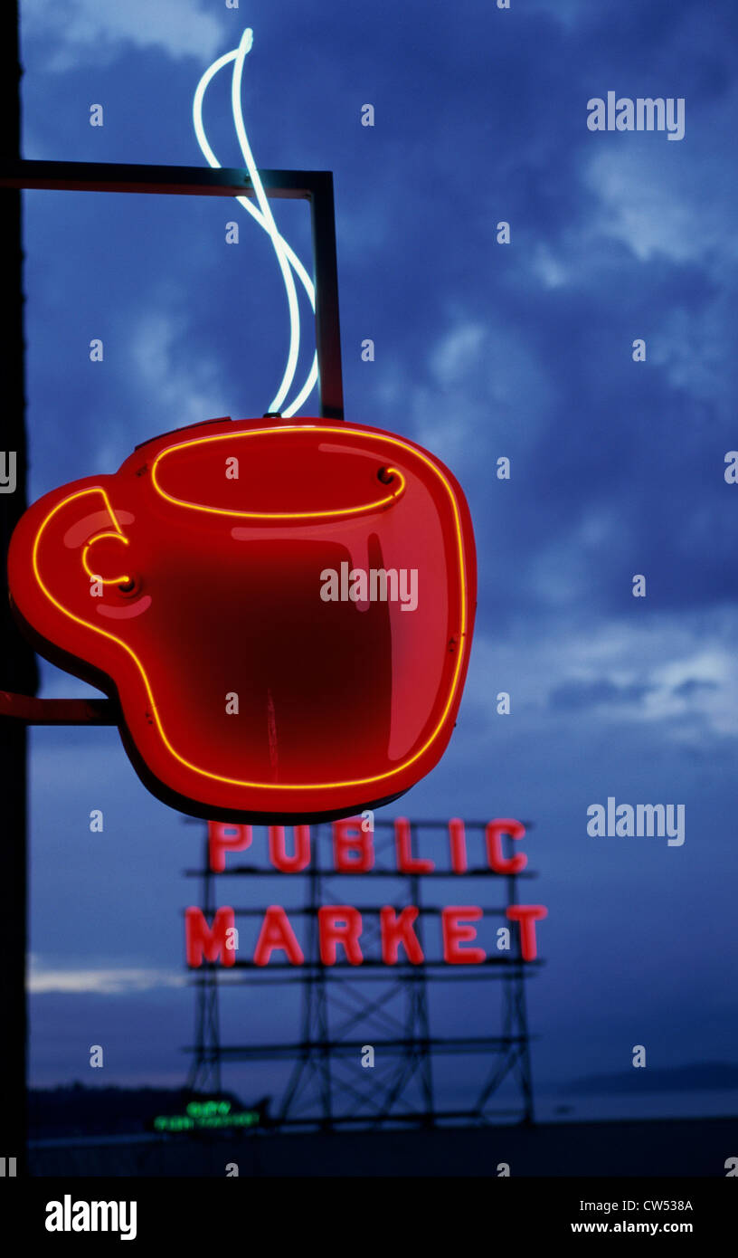 Neon sign, Pike Place Market, Seattle, Washington, USA Stock Photo - Alamy