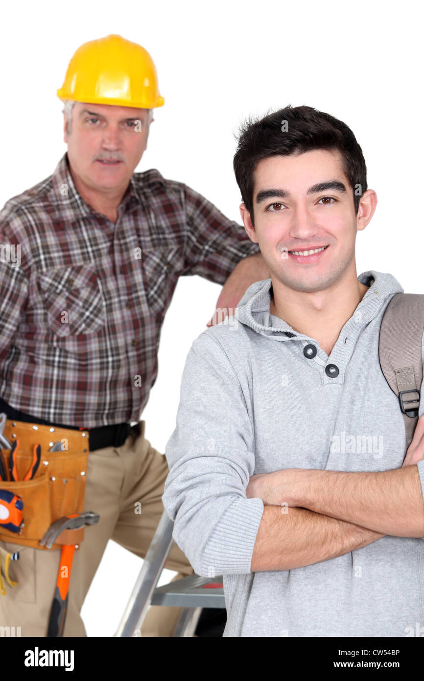 Builder and a college student Stock Photo - Alamy