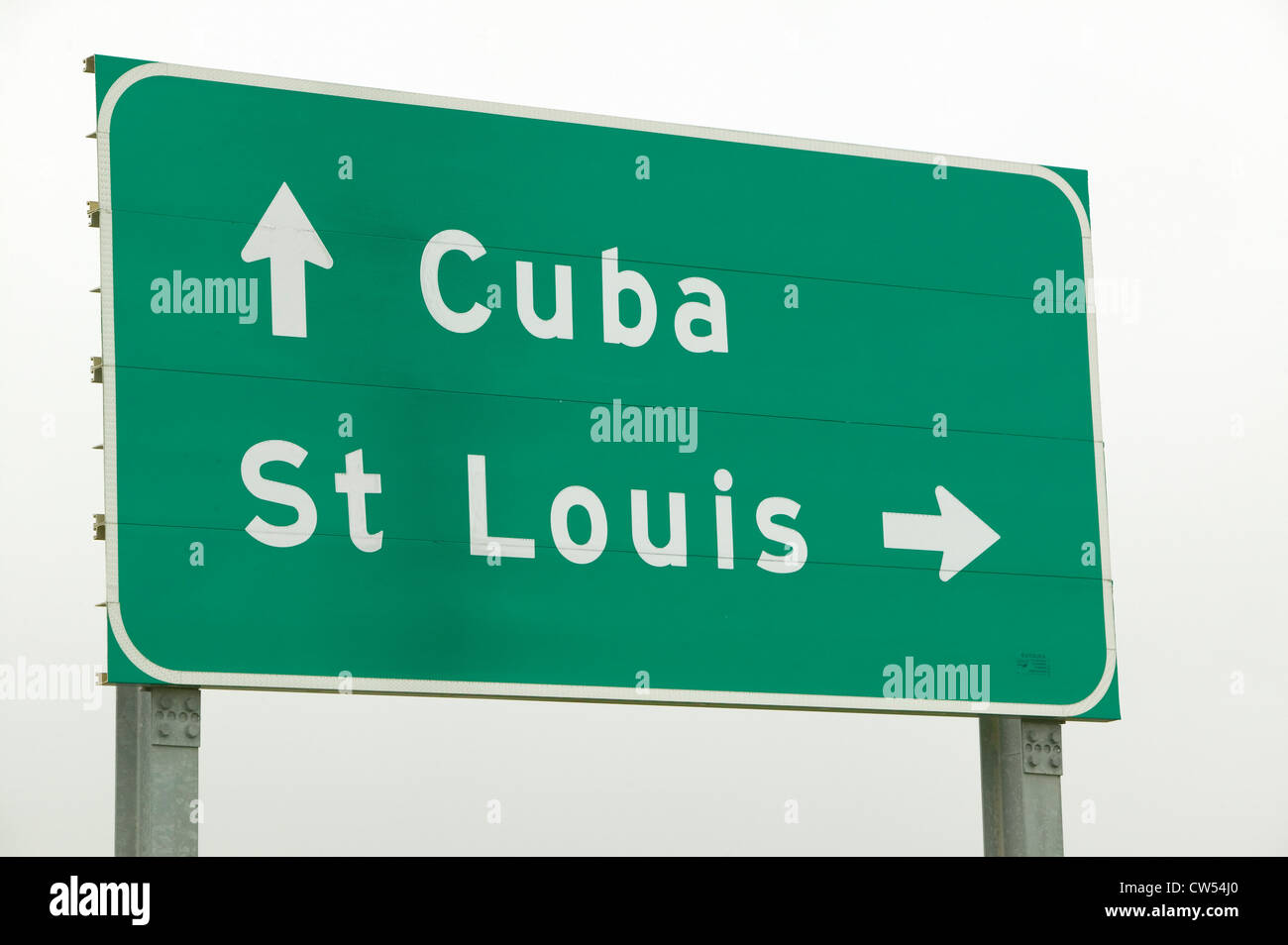 A highway sign on Route 44 shows an arrow to St. Louis, Missouri and ...