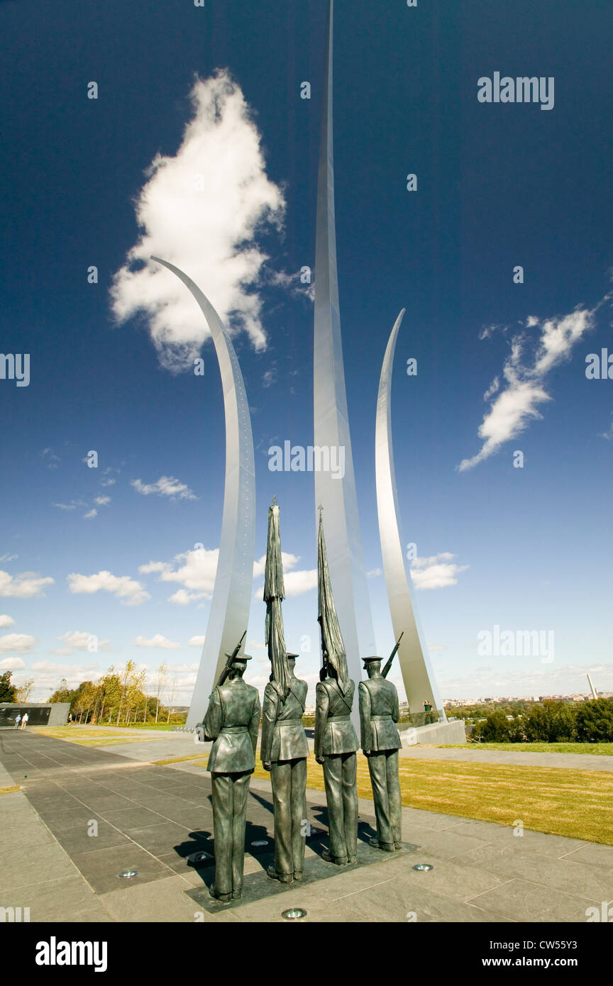 Bronze Honor Guard and three soaring spires Air Force Memorial One Air ...