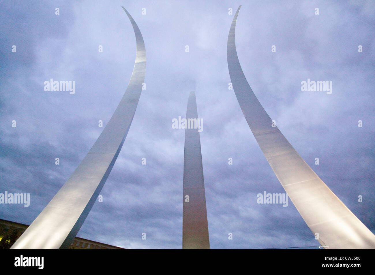 Dusk light behind three soaring spires Air Force Memorial One Air Force ...