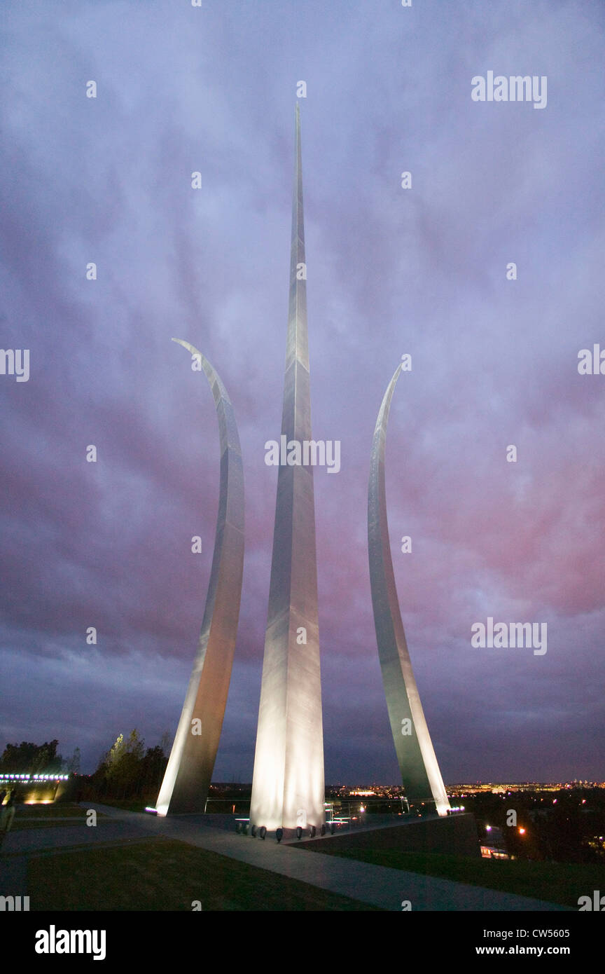 Dusk light behind three soaring spires Air Force Memorial One Air Force ...