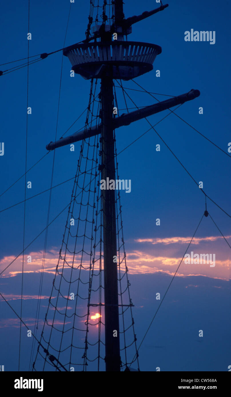 Mast of a schooner at dusk Stock Photo - Alamy