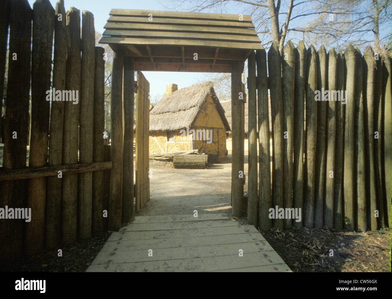 Exterior of buildings in historic Jamestown, Virginia, site of the ...