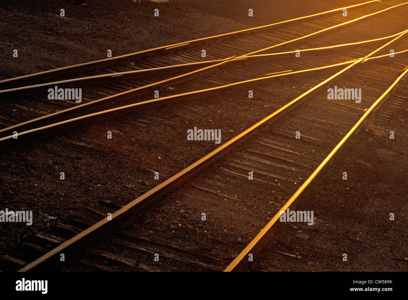 Railroad tracks shine at sunset in Kansas Stock Photo - Alamy