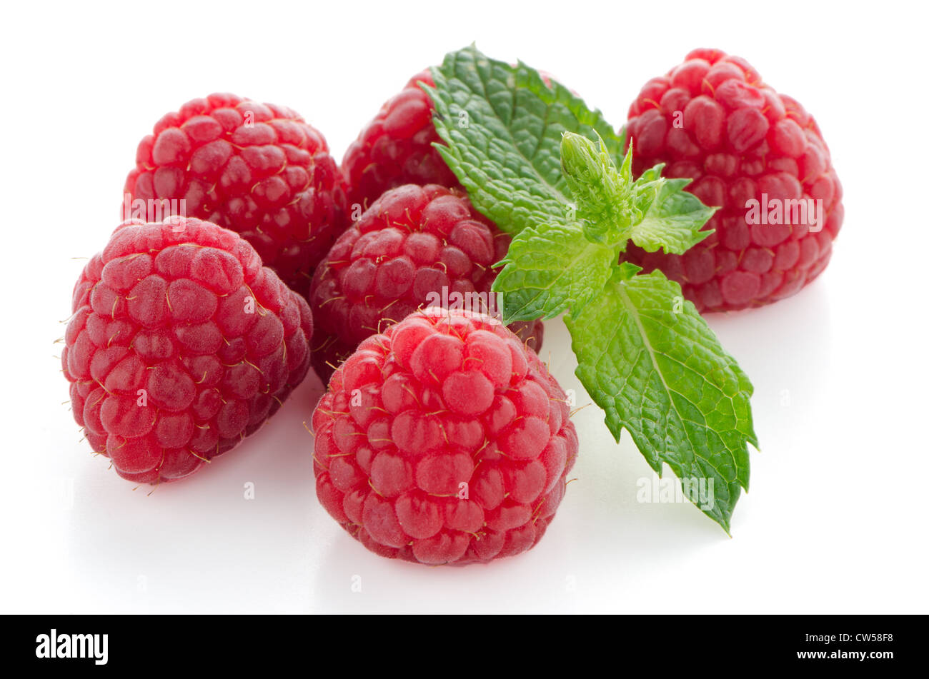 Ripe red raspberry on white background Stock Photo - Alamy