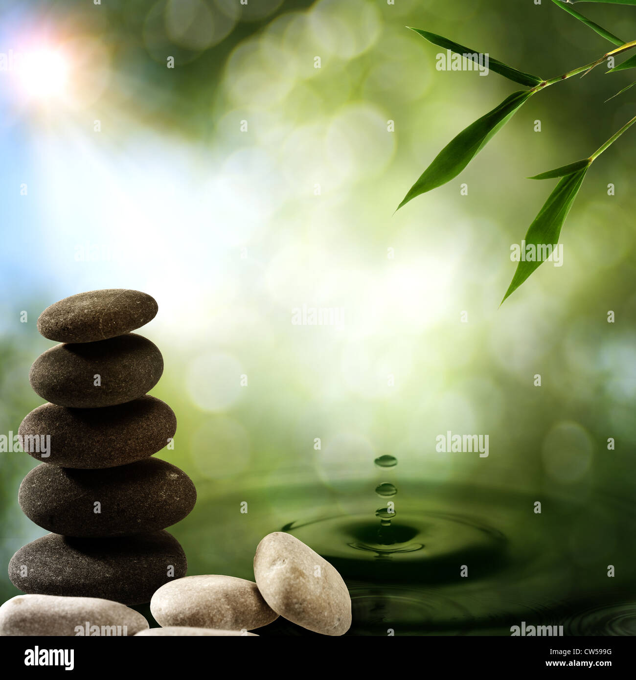 Asian eco backgrounds with bamboo and water splash Stock Photo - Alamy