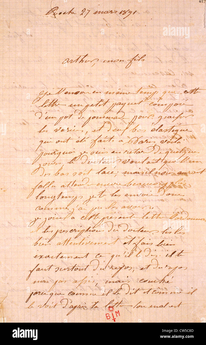 Handwritten letter sent to Arthur Rimbaud Stock Photo - Alamy