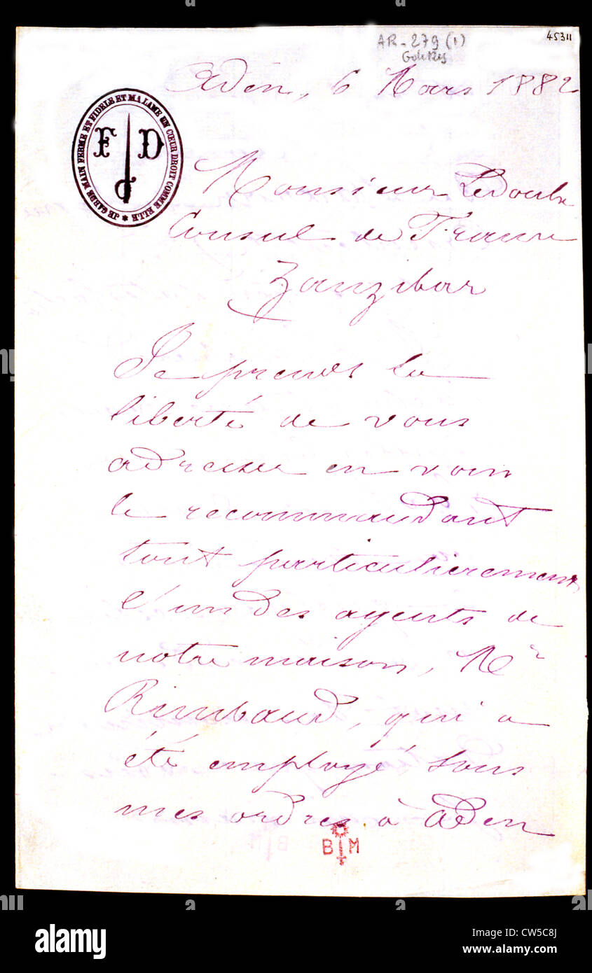 Handwritten letter by Arthur Rimbaud Stock Photo - Alamy