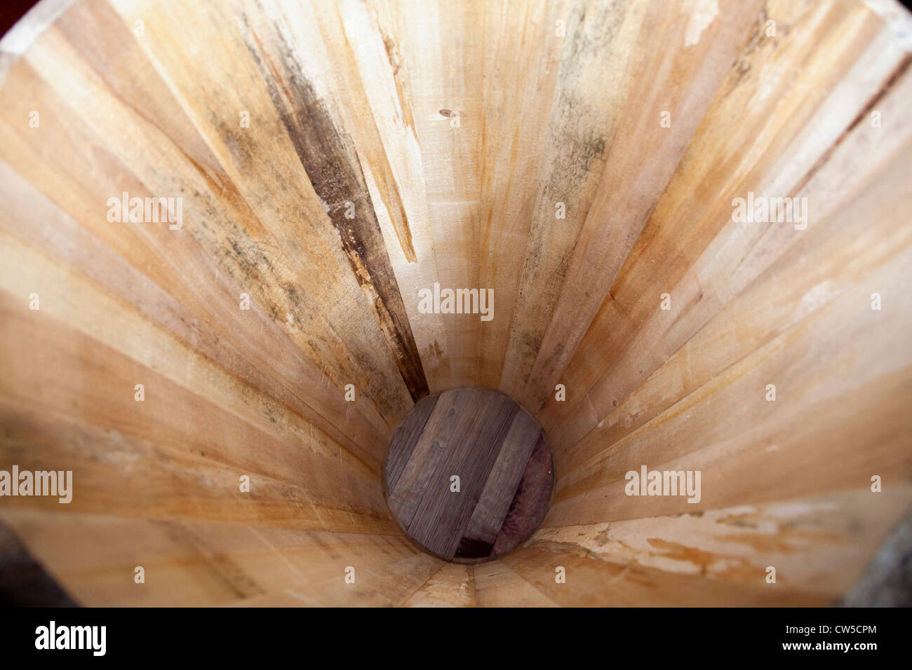 Inside a new wooden barrel, made for grape collection. La Rioja, Spain ...