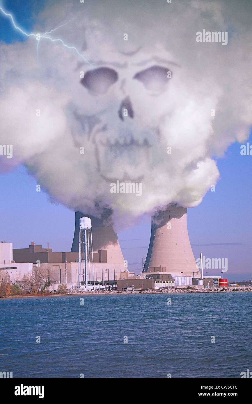 Digitally altered nuclear power plant Lake Erie MI with eerie skull ...