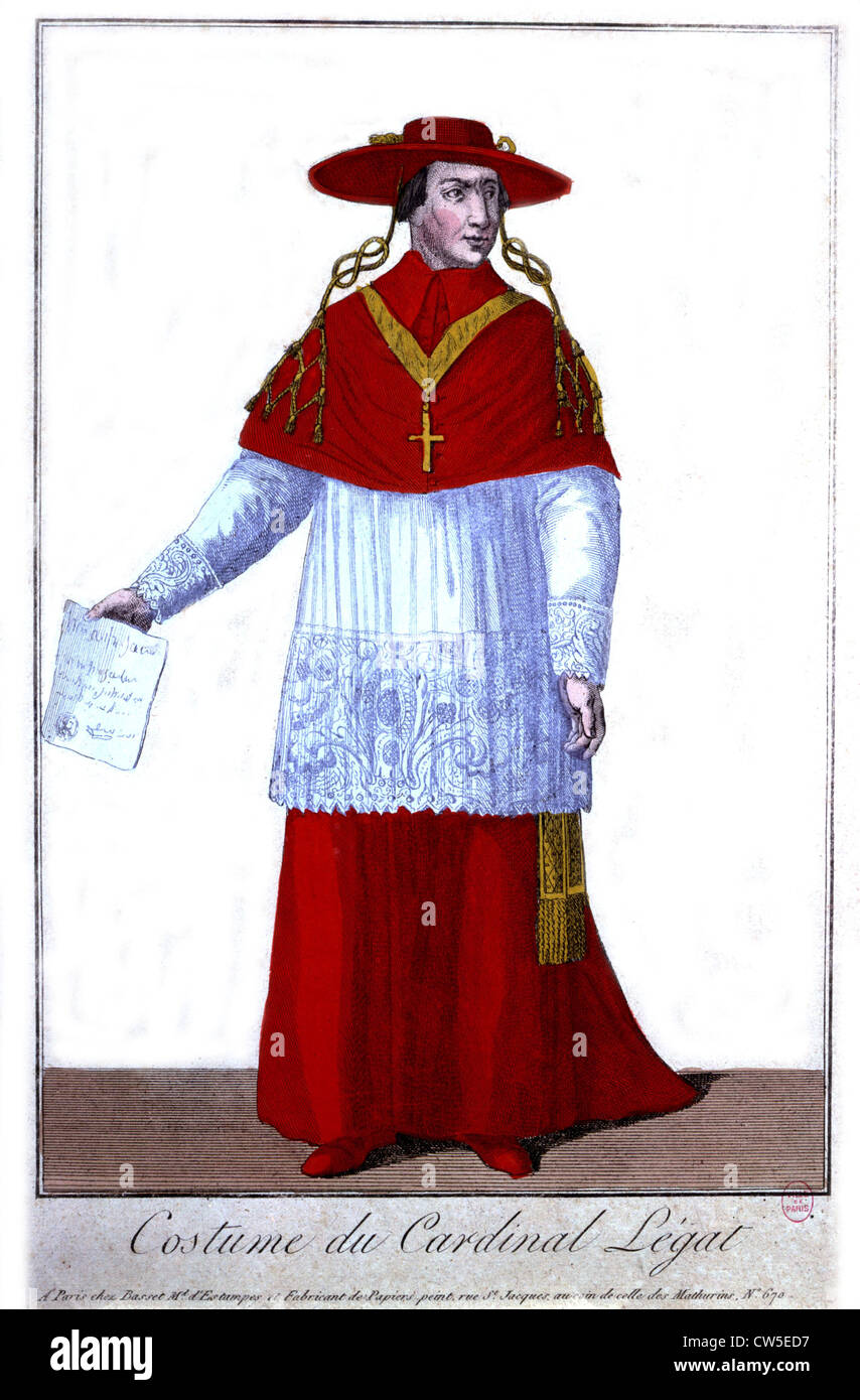 Colored enraving by Basset. Vestments of Cardinal Légat Stock Photo - Alamy