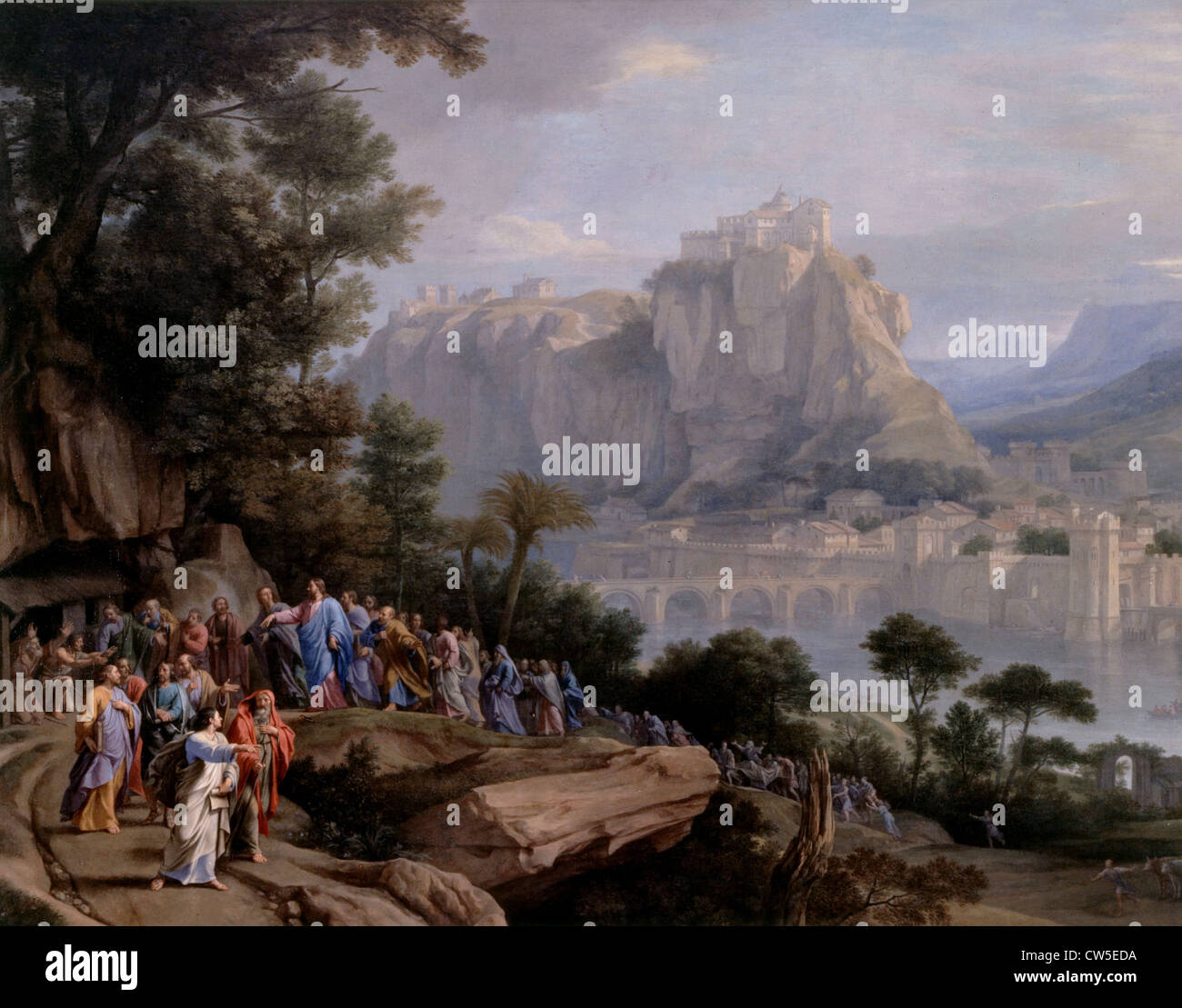 Champaigne. Landscape with Jesus healing the blind of Jericho Stock ...