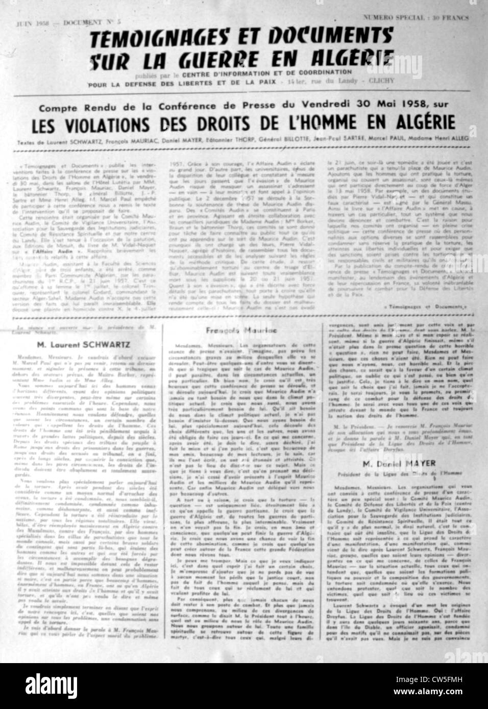 War in Algeria, Front page of the newspaper "Evidence and documents on ...