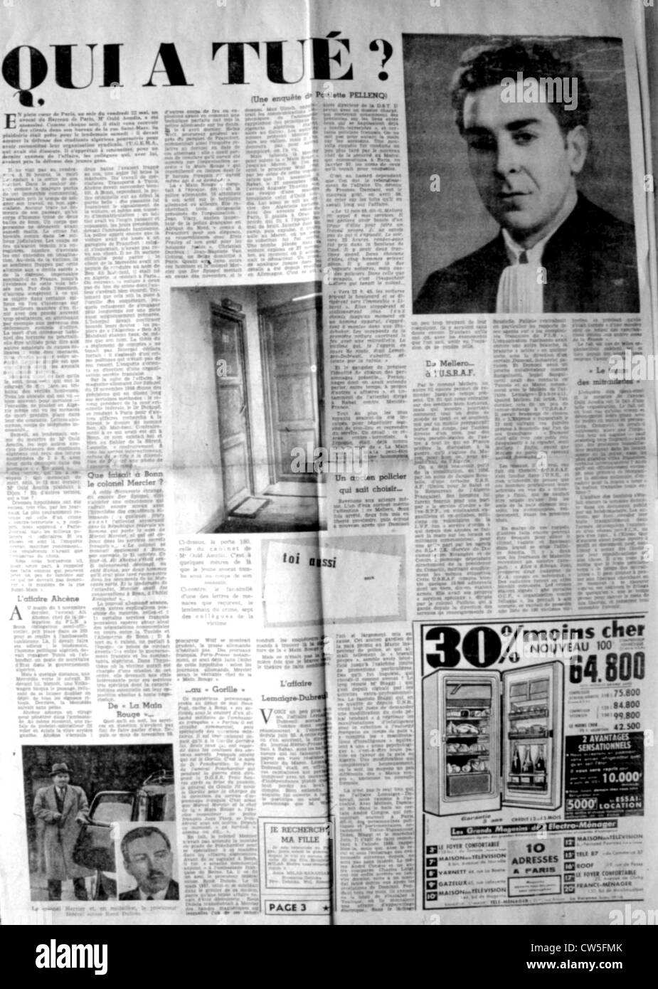 War in Algeria, Front page of the newspaper "Evidence and documents on ...