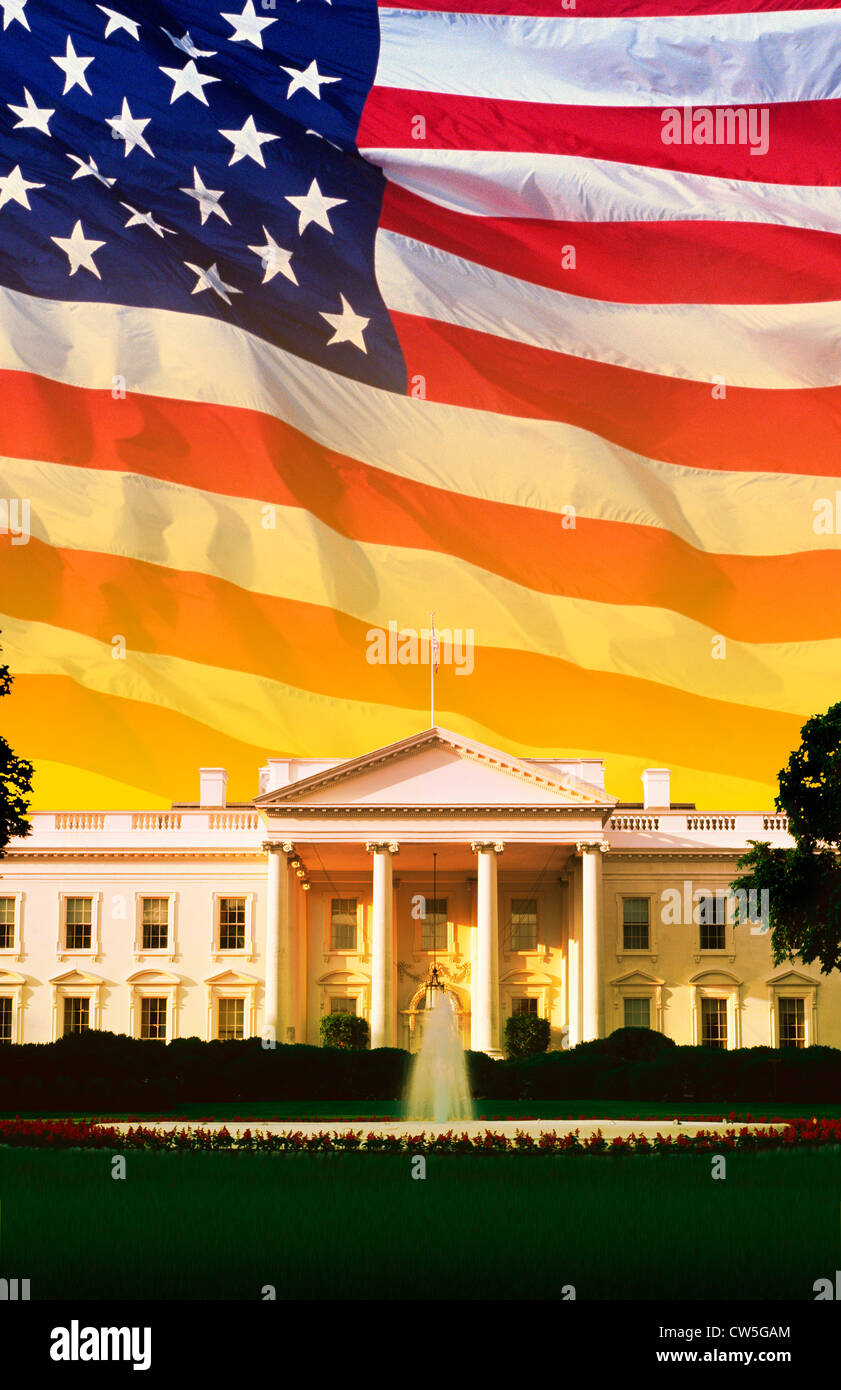 Digital composite: The White House with American flag Stock Photo - Alamy