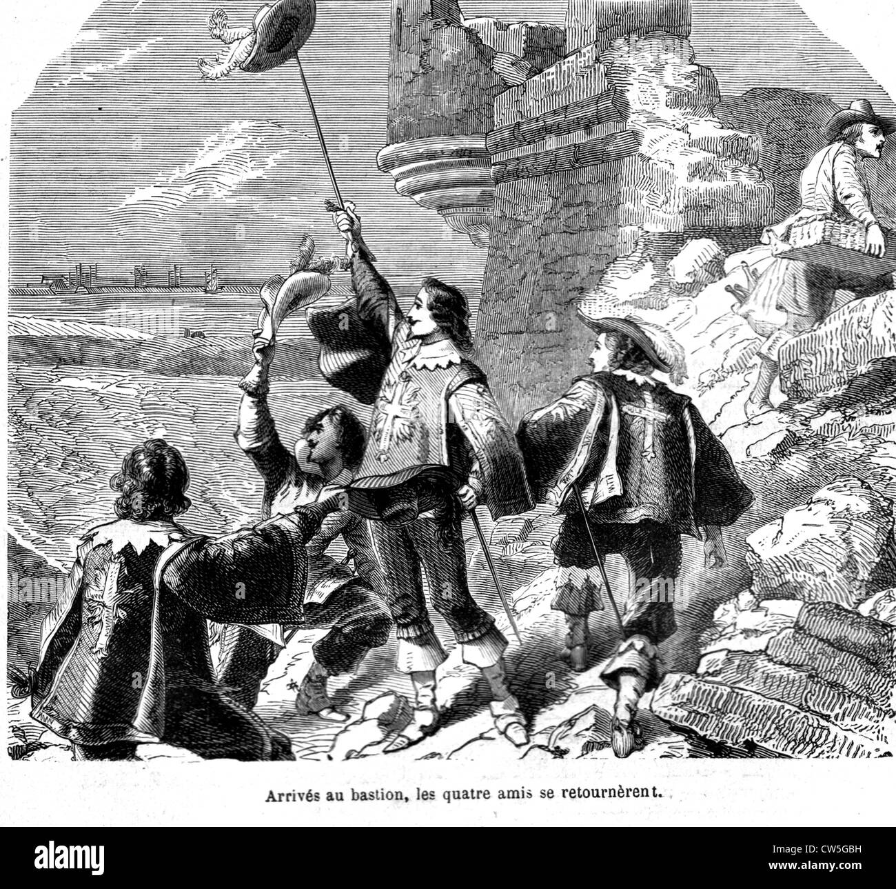 The Three Musketeers, The Musketeers arriving at the bastion Stock ...