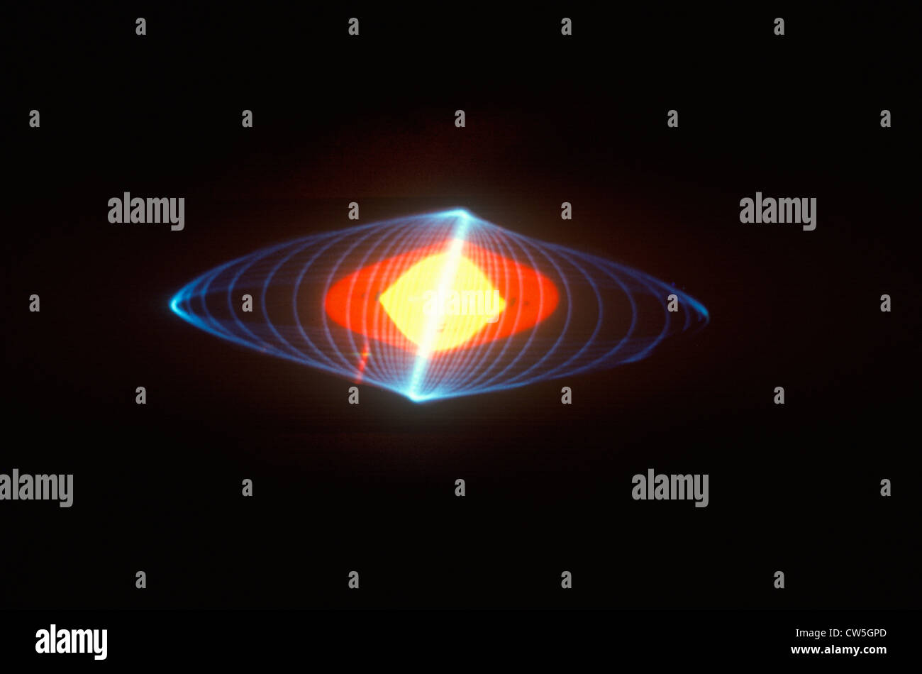 A glowing pattern of laser lights against a black background Stock ...