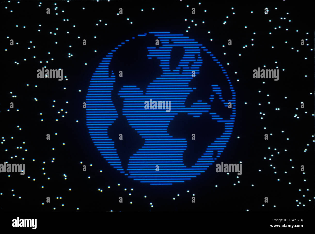 Earth represented by glowing blue lines against a starry background ...