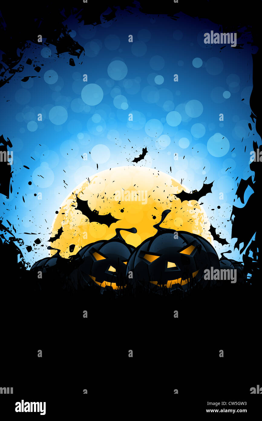 Grunge Halloween Party Background with Pumpkins and Bats Stock Photo ...