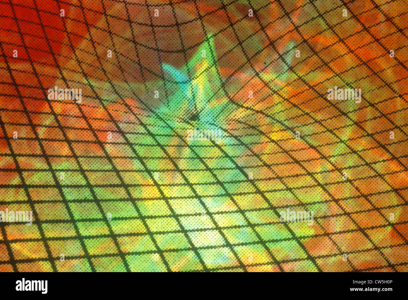 Space special effects image of a black grid above a colored space ...