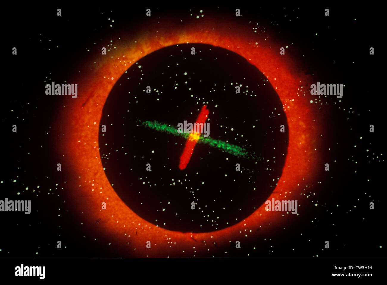 A glowing pattern of laser lights against a starry background Stock ...