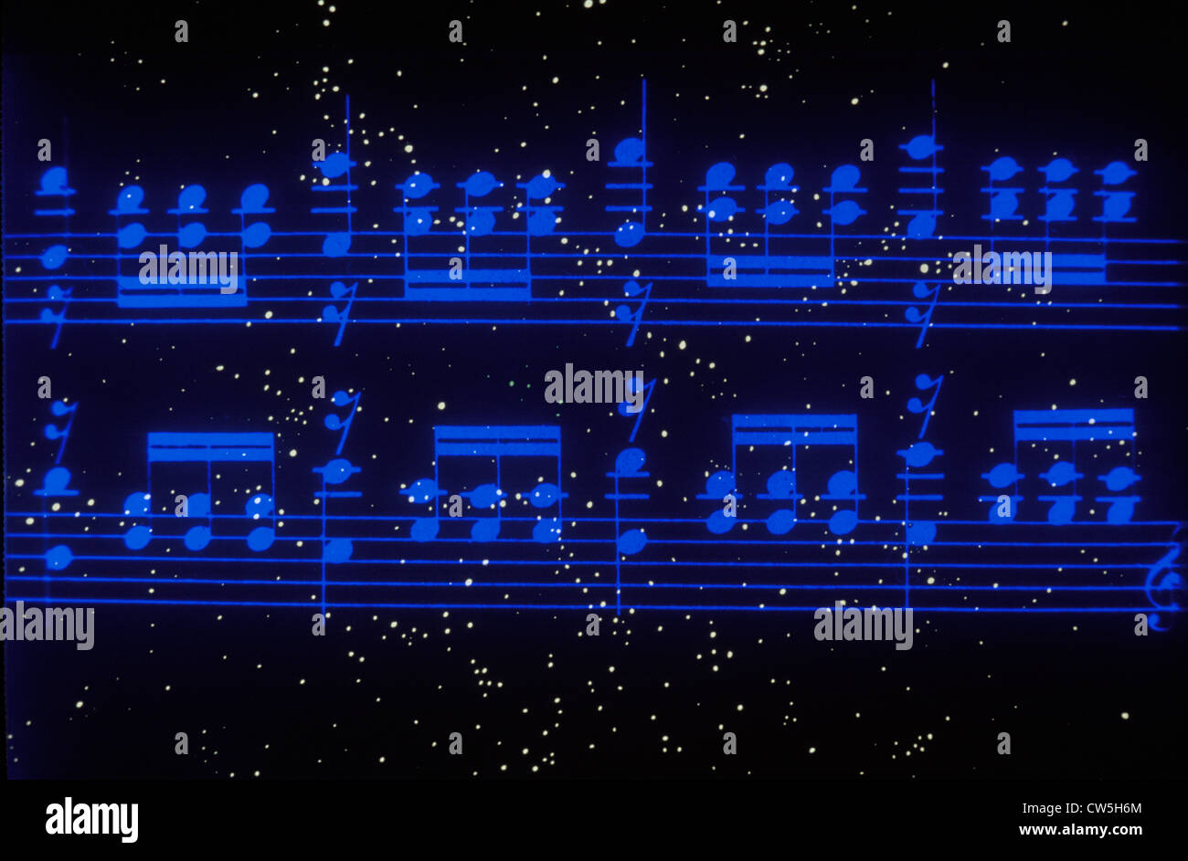 Space special effects composite of blue musical notes and starry sky ...