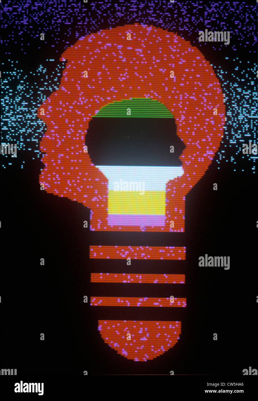 Early computer graphic of light bulb shaped as human head Stock Photo ...