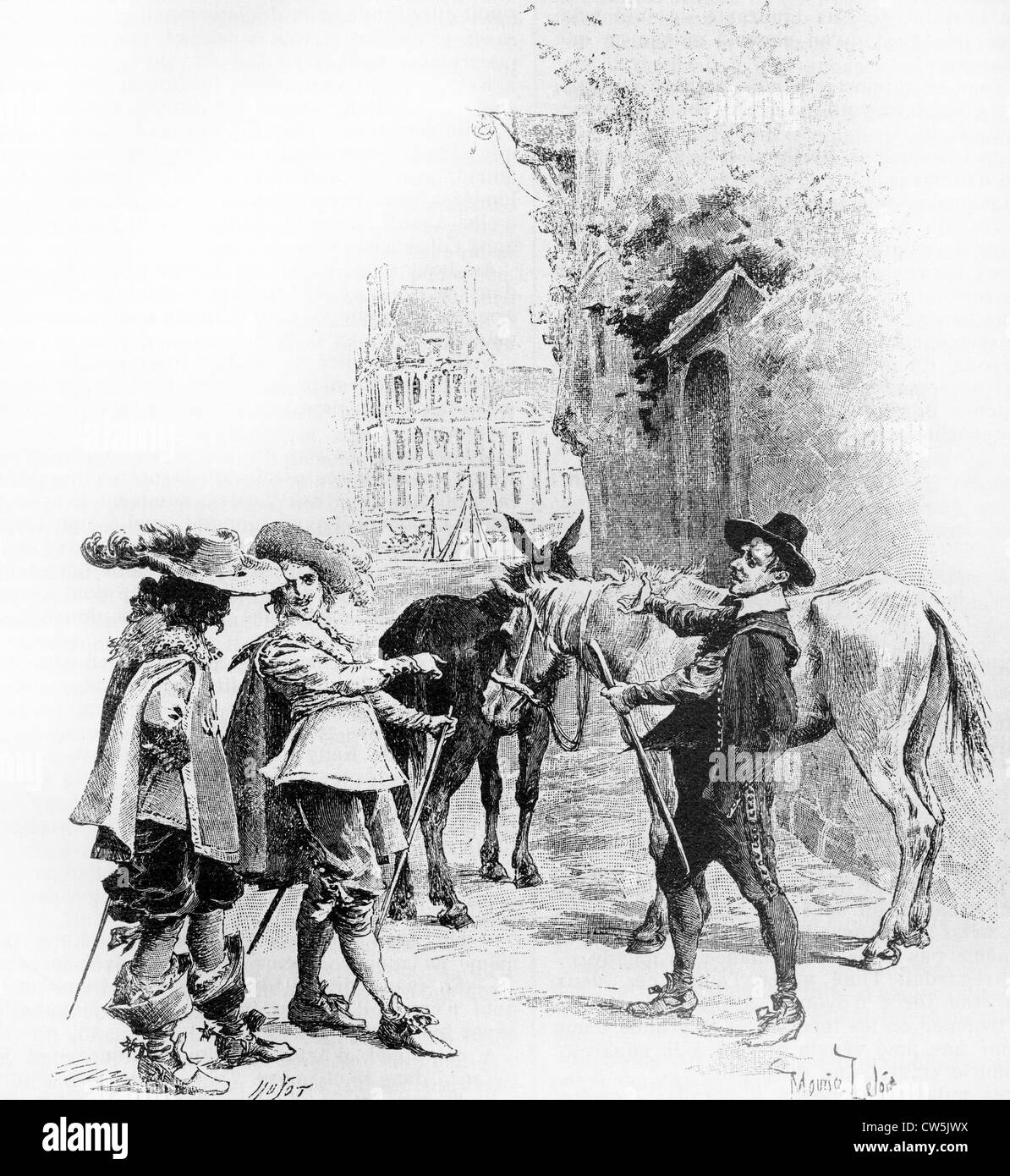 The Three Musketeers. Engraving 19th C Stock Photo - Alamy