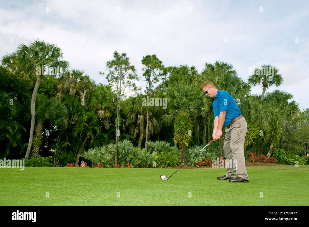 Golfer teeing off Stock Photo - Alamy